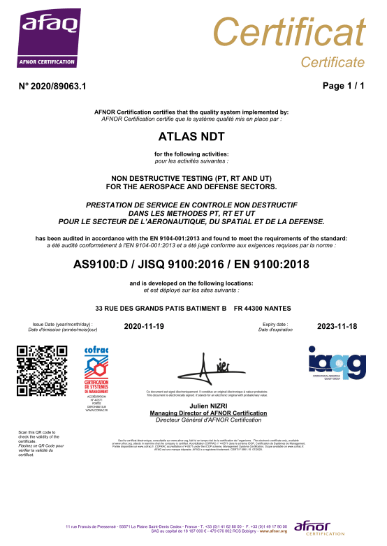 Des équipes certifiées Cofrend Cosac - ATLAS NDT
